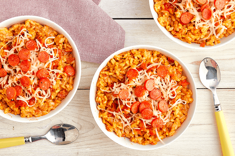 Pepperoni Pizza Cheesy Rice Bowls | Recipes | Annie's